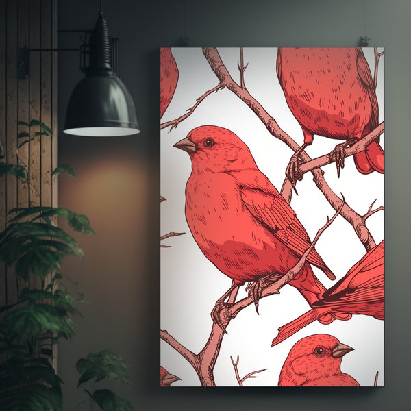 Red Birds in Tree - Etsy