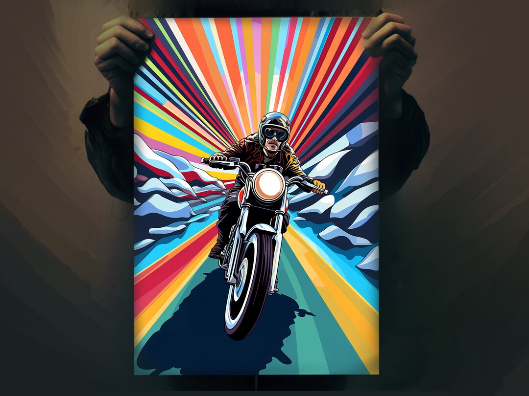 Vibrant Pop Art Motorcycle Ride Psychedelic Art Poster Epic Full Color ...
