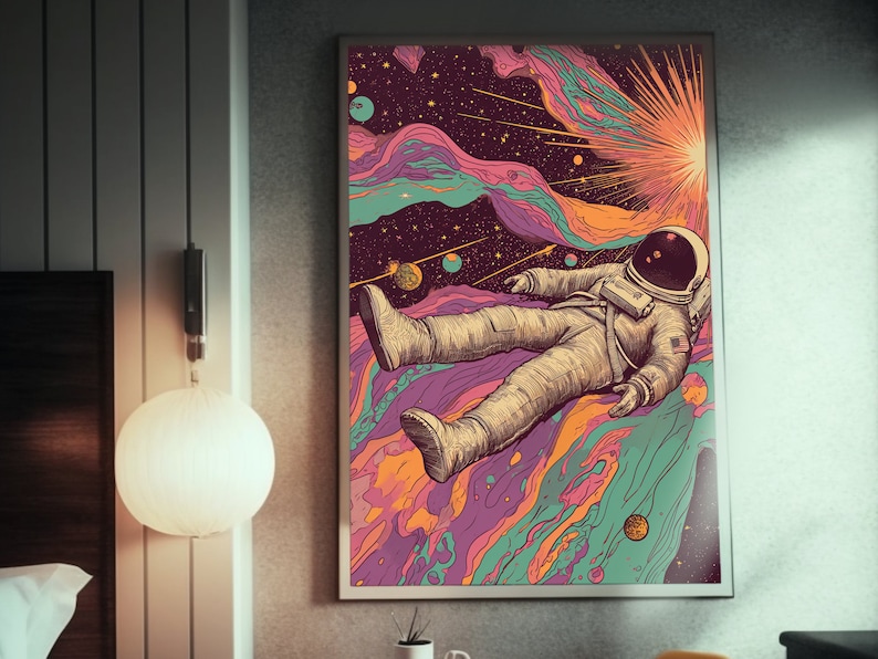 Cosmic Psychedelic Space Art Poster Astronaut Floating Among Planets ...