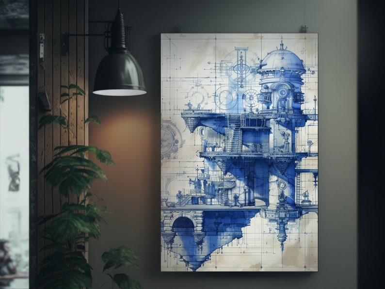 Steampunk Architecture Poster Clock Design Generative Art Intricate ...
