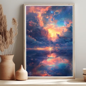 Sunset Over Water Matte Painting Luminous Sky Fantasy Art Poster ...