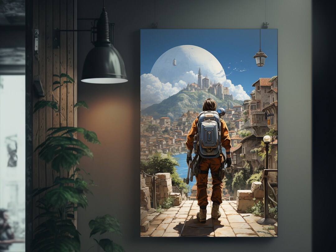 Man Walking Down Street With Backpack Detailed Matte Fantasy Art Poster ...