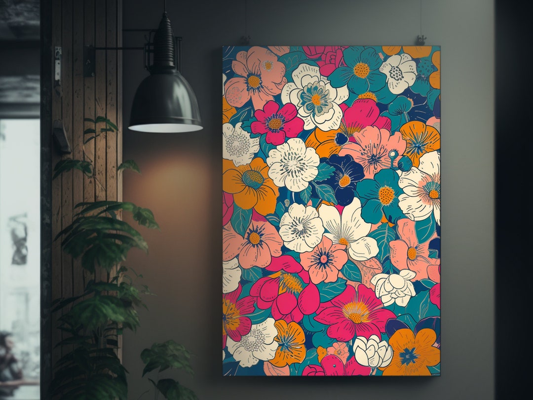 Colorful Flowers Screenprint Generative Garden Pattern Poster Blue ...
