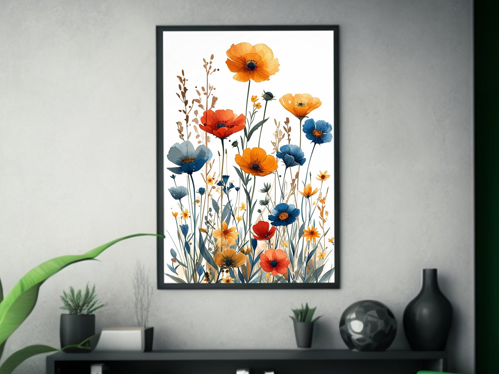 Colorful Floral Watercolor Poster Modern European Ink Art Meadow ...