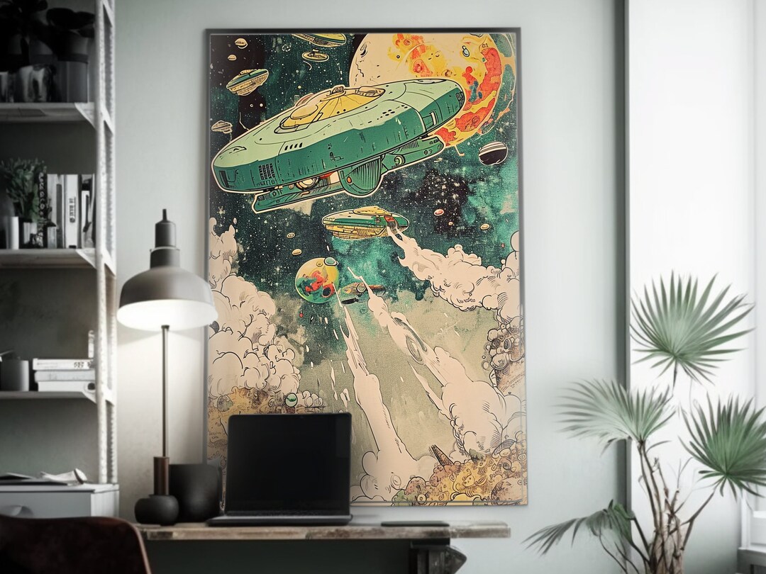 Comic Book Style Spaceship Poster Retro Futuristic Fantasy Art Featured ...