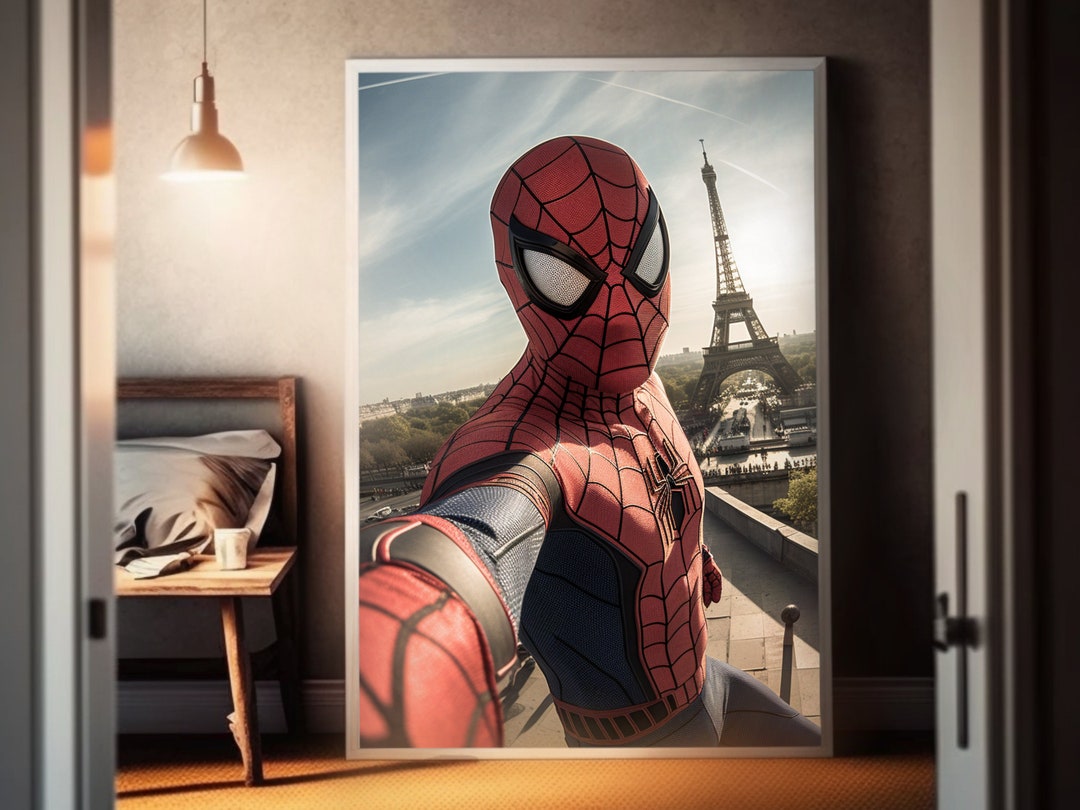 Spider-man Eiffel Tower Pose Superhero Wall Art Poster Paris Scenery 8K ...