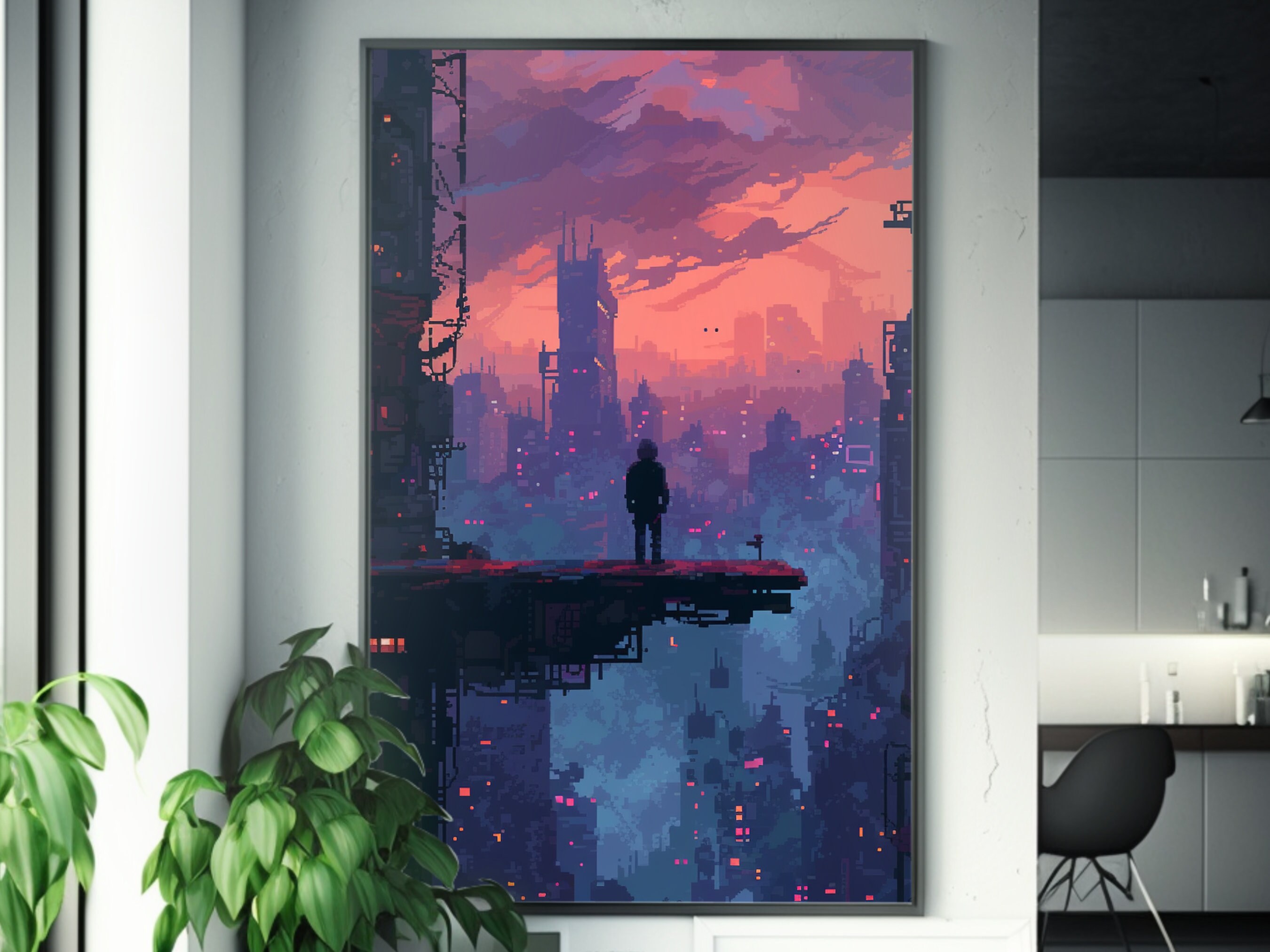 Pixel Art Poster Cyberpunk City Platform Scene Dreamy Colors Trending ...