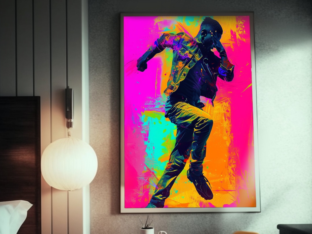 Jumping Man Funk Art Poster Vibrant CMYK Overpainting Energetic Brush ...