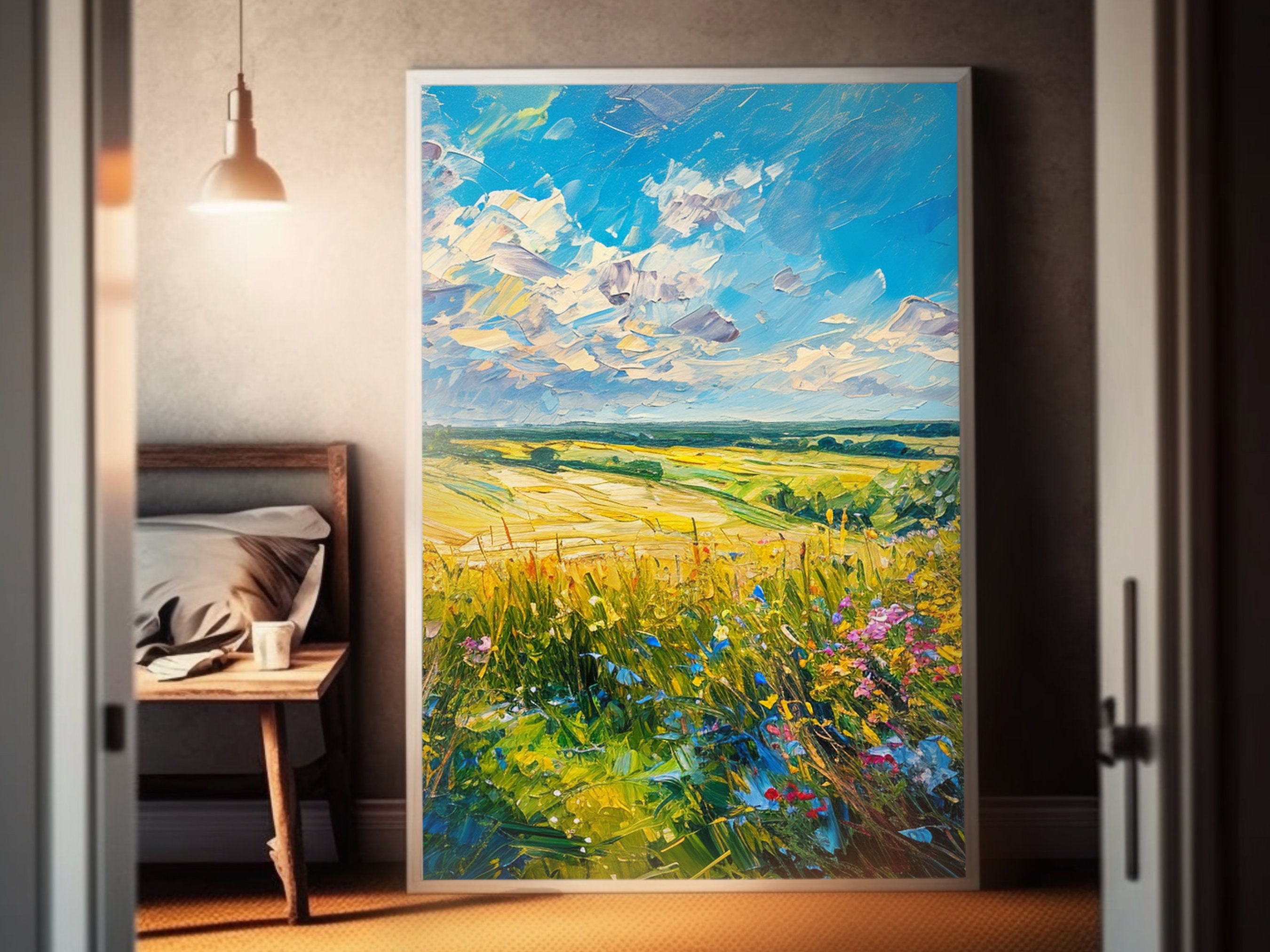 Vibrant Fields of Grass & Blooms Oil Canvas Art American Scenery ...