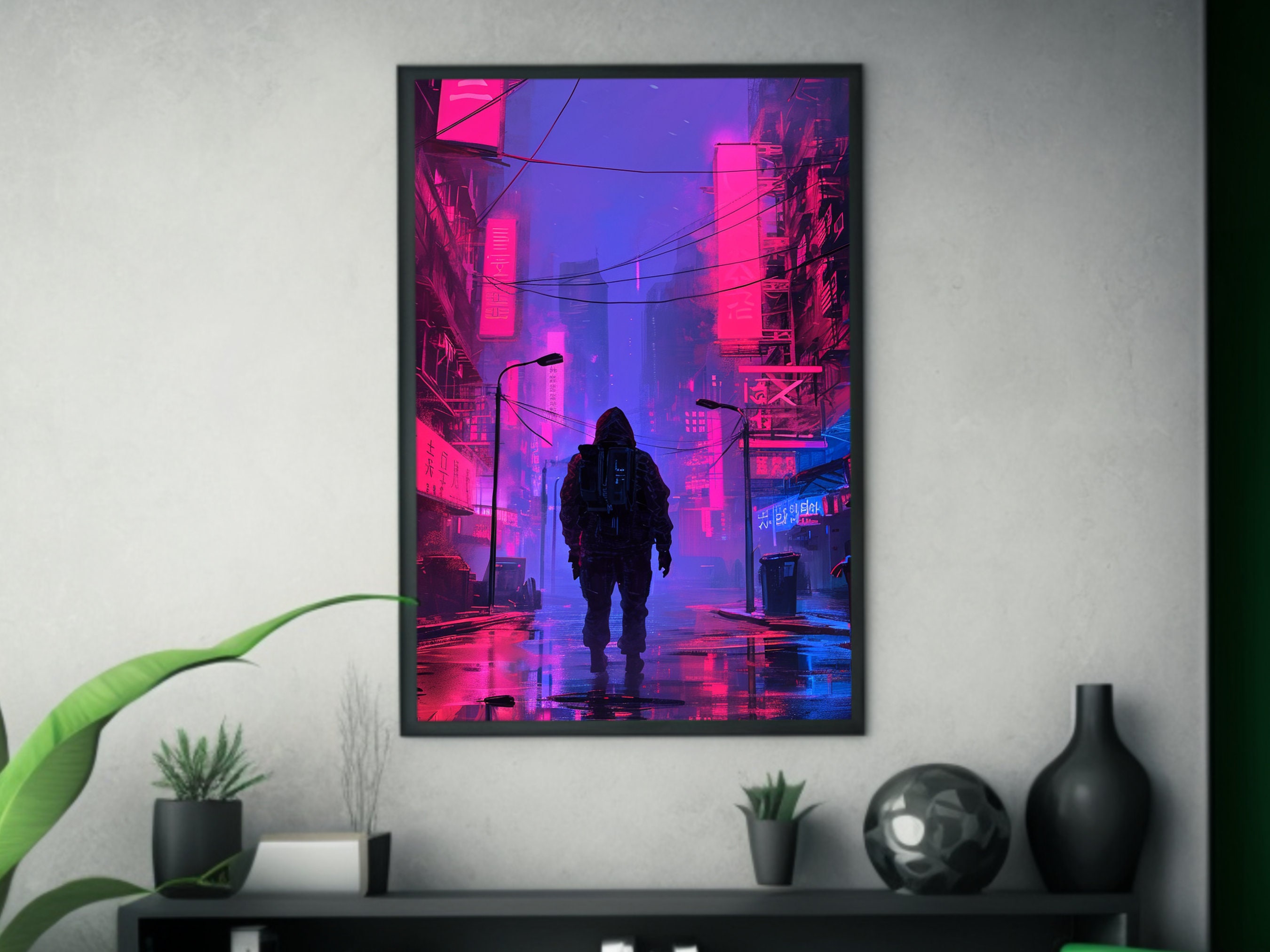 Cyberpunk Gas Mask Art Poster Retrofuturism Dreamy Colorful Streets ...