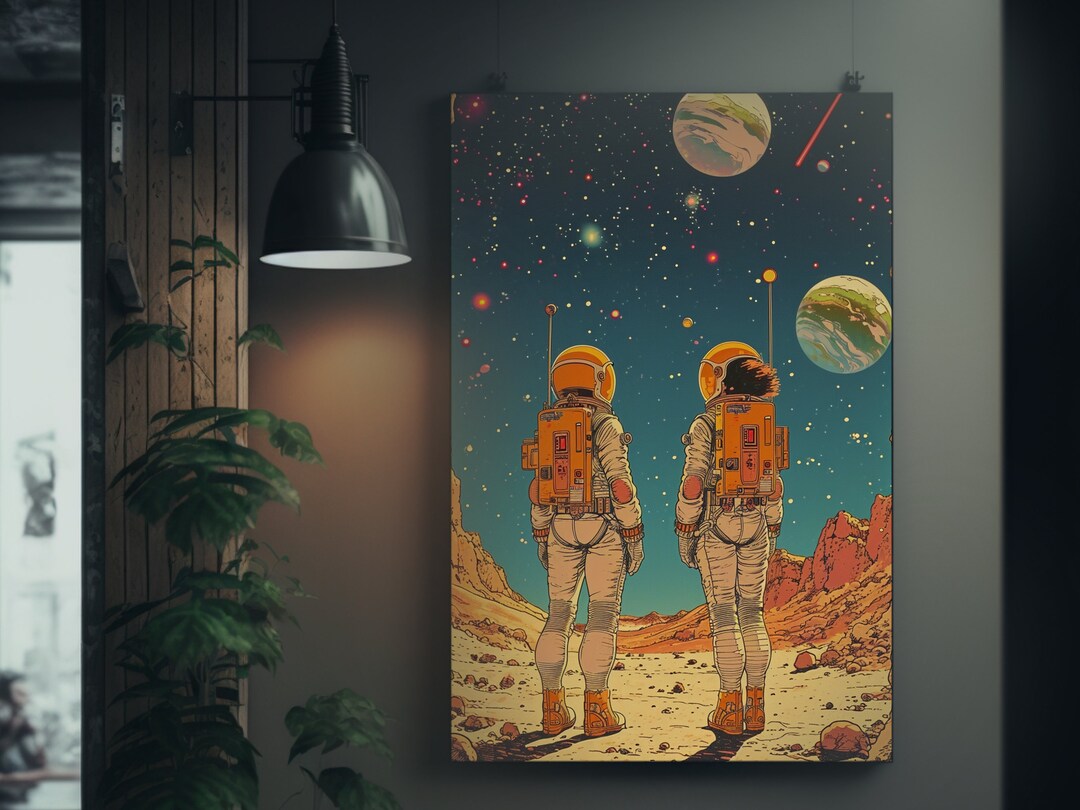 Retro-futuristic Comic Art Poster: Astronauts in Desert Cgsociety Space ...