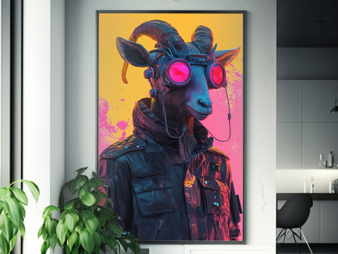 Goat Goggles Imagery Cyberpunk Poster Funk Art Design Cyborg Jackalope ...