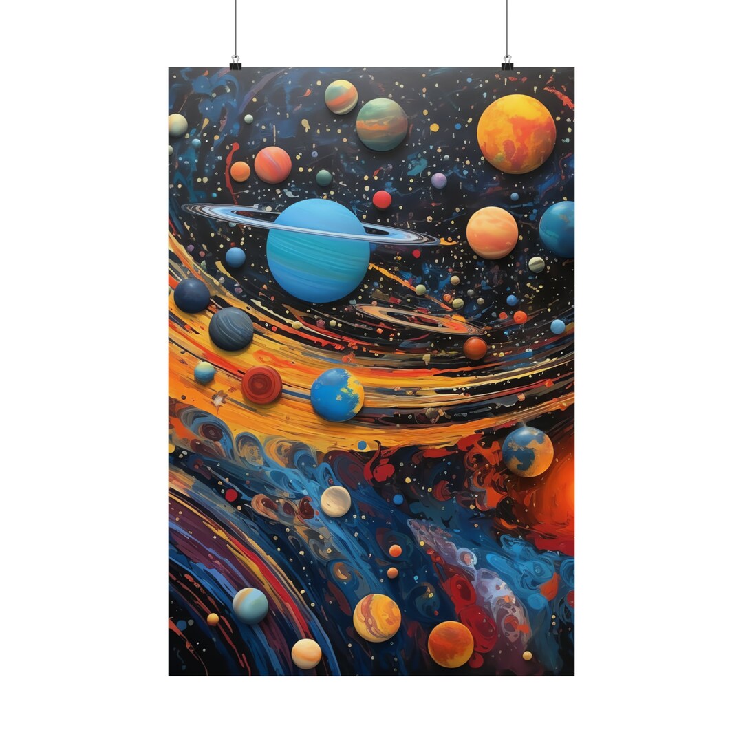 Colorful Space Scene With Planets & Stars Detailed Solar System Artwork ...