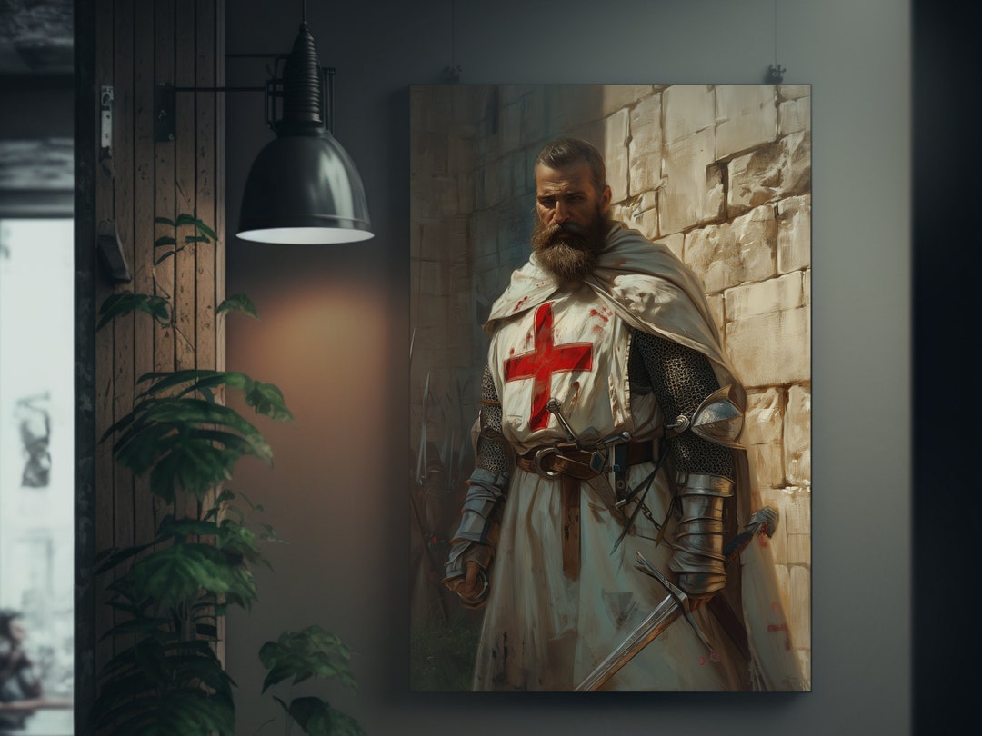 Medieval Knight With Red Cross Artwork Crusader Era Aesthetics Templar ...
