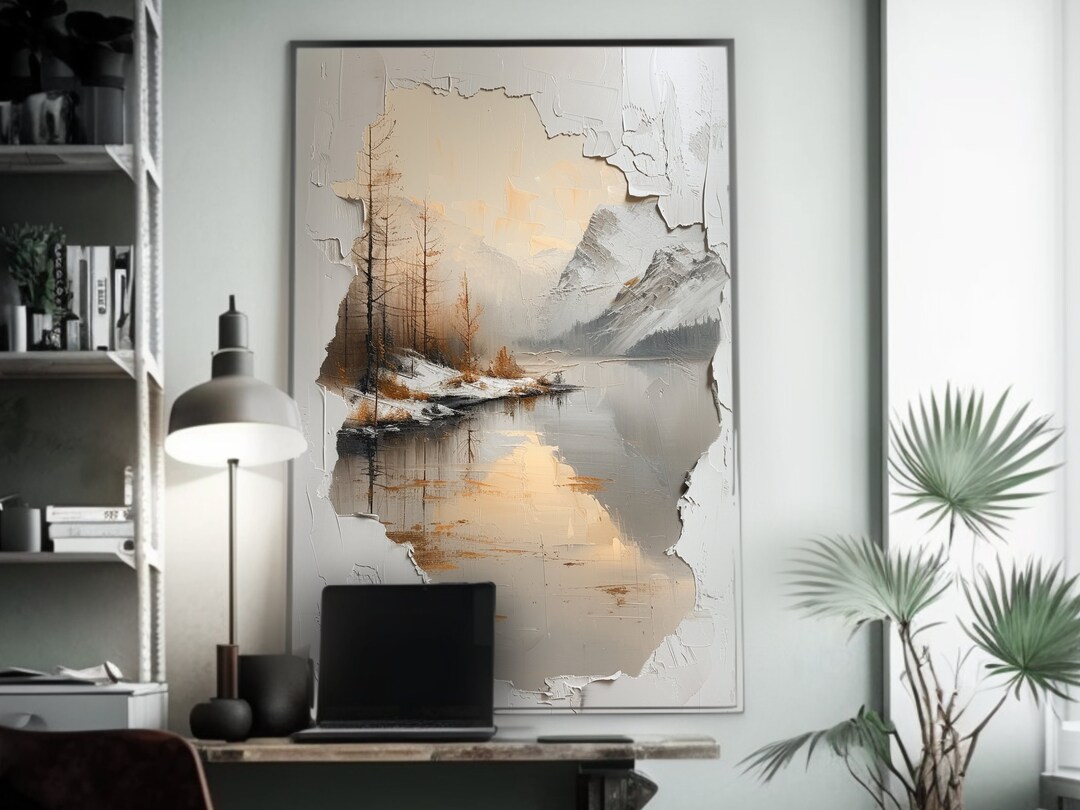 Minimalist Lake & Mountain Poster Auto-destructive Art Palette Knife ...