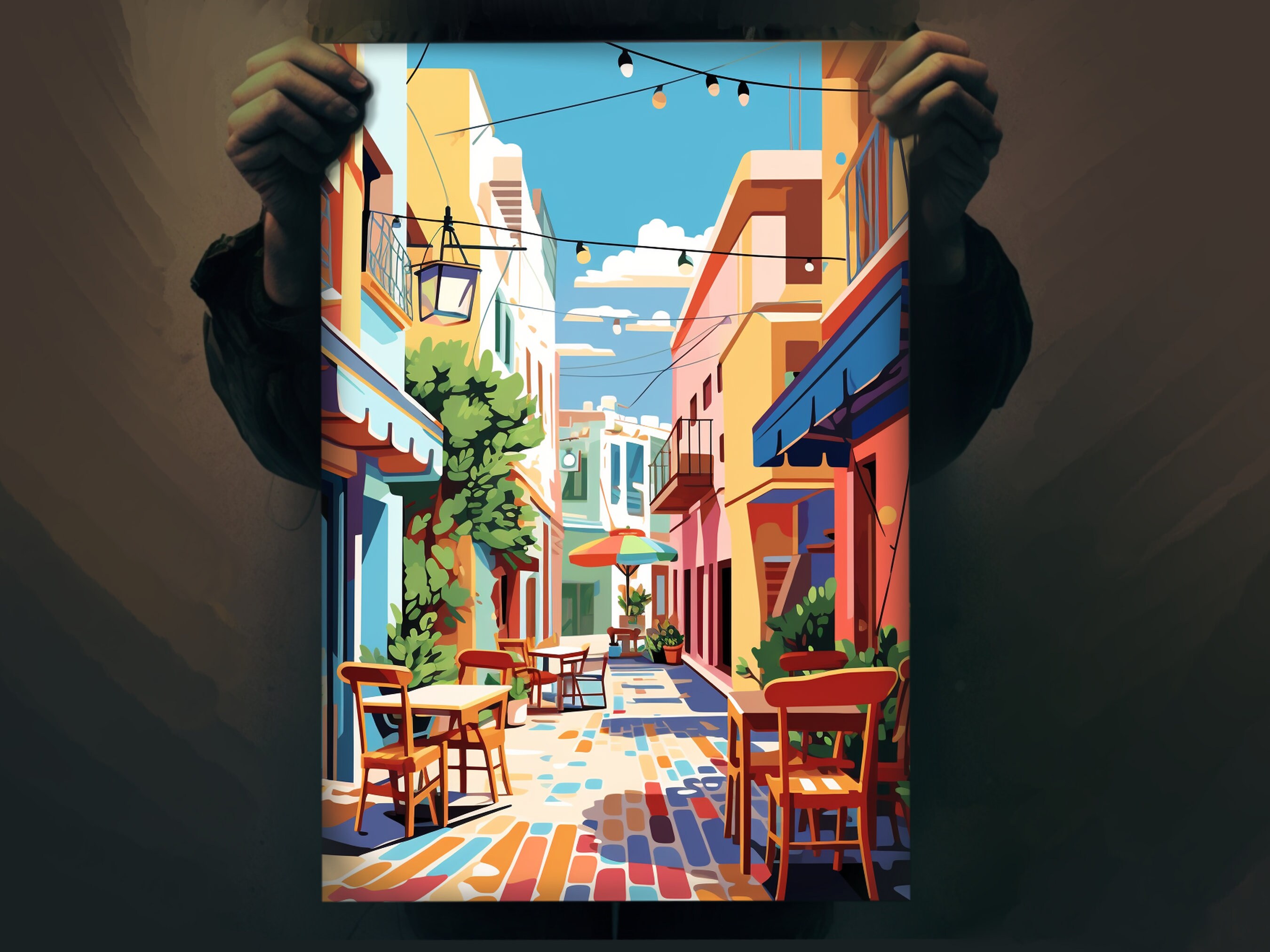 Brightly Colored Street Scene Poster Ultrafine American Scene Painting ...