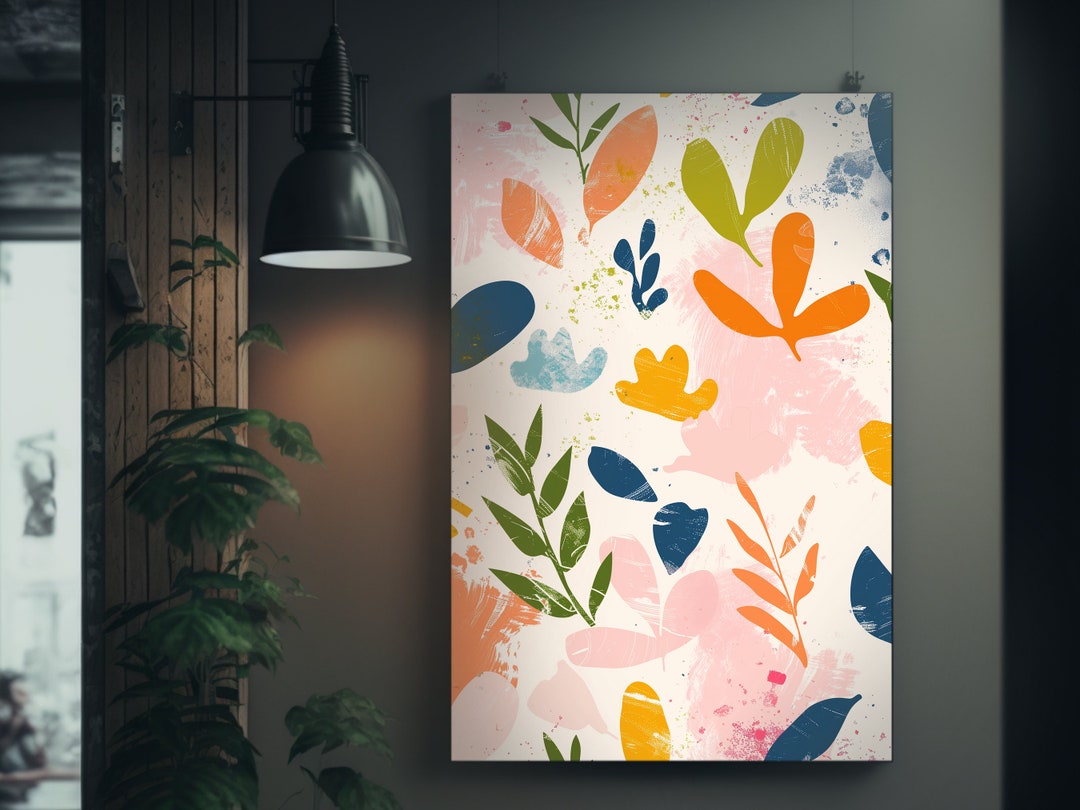 Colorful Leaves & Flowers Screenprint Generative Art Poster Autumn ...