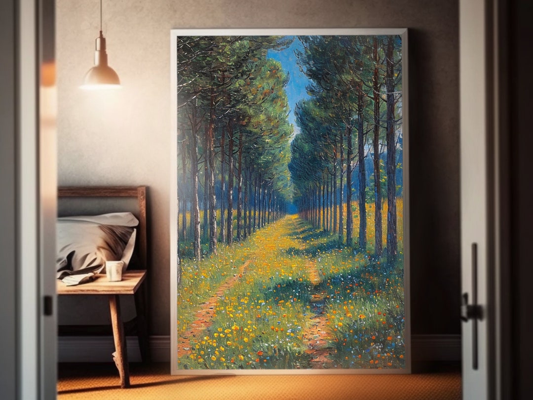 Field of Flowers Oil Painting Forest Landscape Synthetism Art Vintage ...