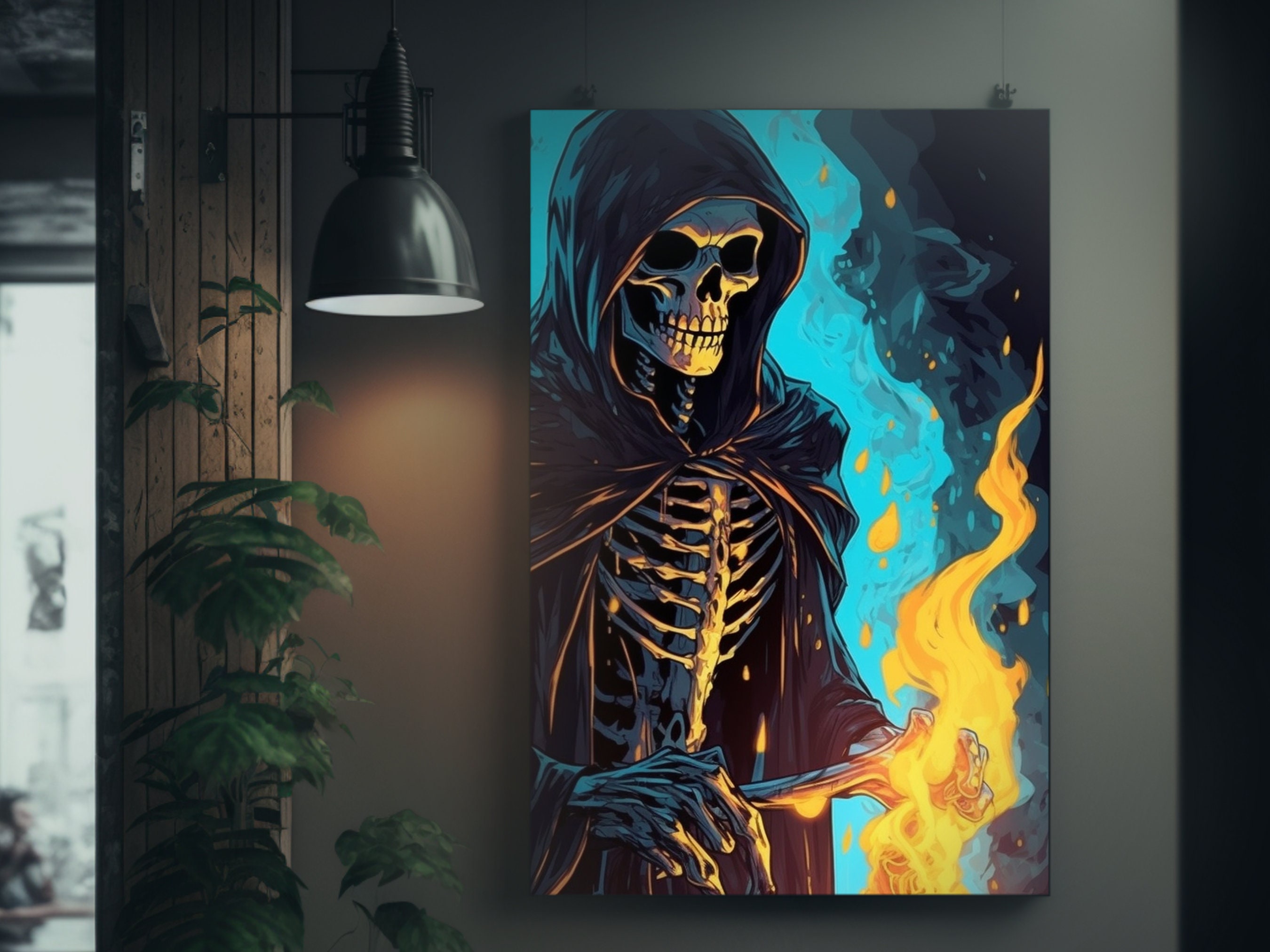 Vanitas Lich Vecna Skeleton Art Flaming Grim Reaper in Hoodie With ...