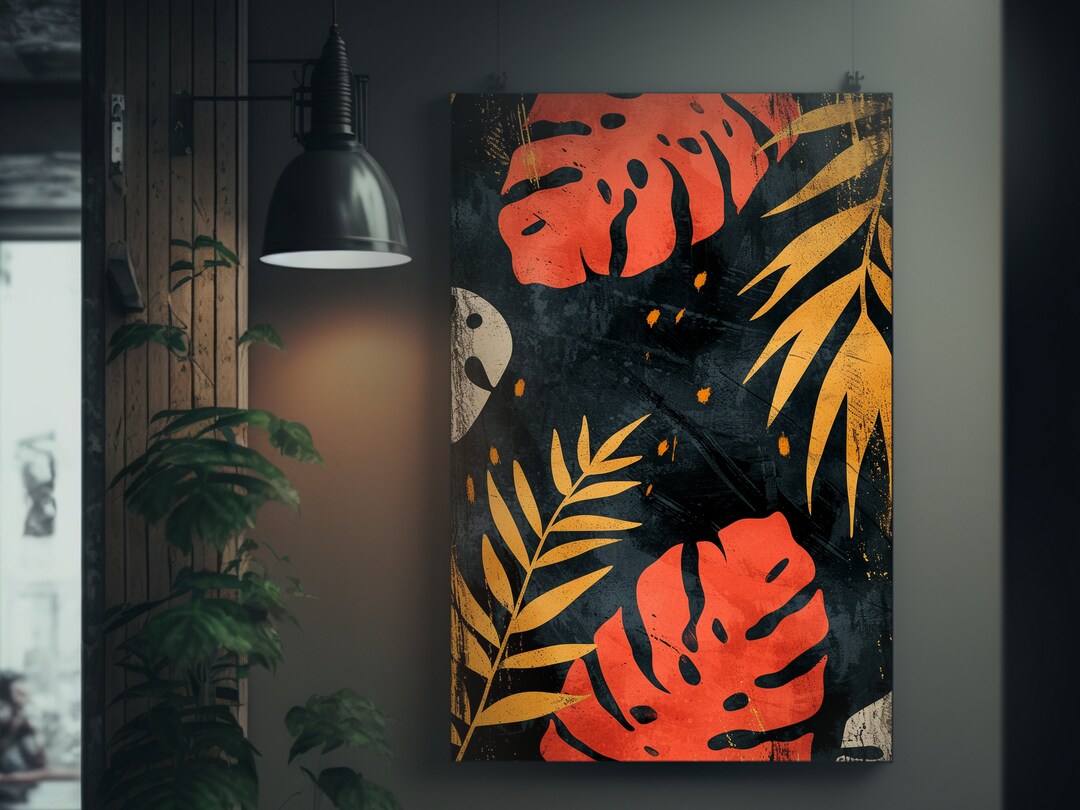 Tropical Leaves & Skulls Screenprint Black Background Safari Jungle Art ...