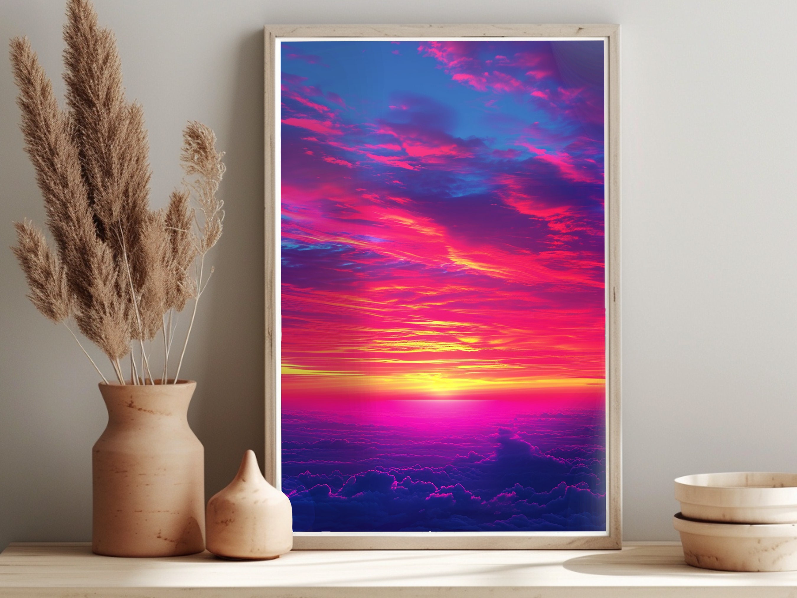 Vibrant Vaporwave Sunset Poster Color Field Matte Art Inspired by Award ...