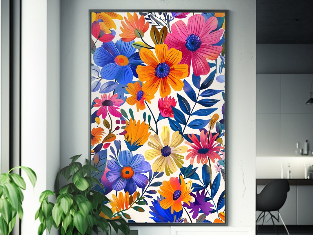 Colorful Folk Art Poster Dark Floral Pattern Garden Flower Wallpaper ...