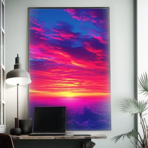 Vibrant Vaporwave Sunset Poster Color Field Matte Art Inspired by Award ...