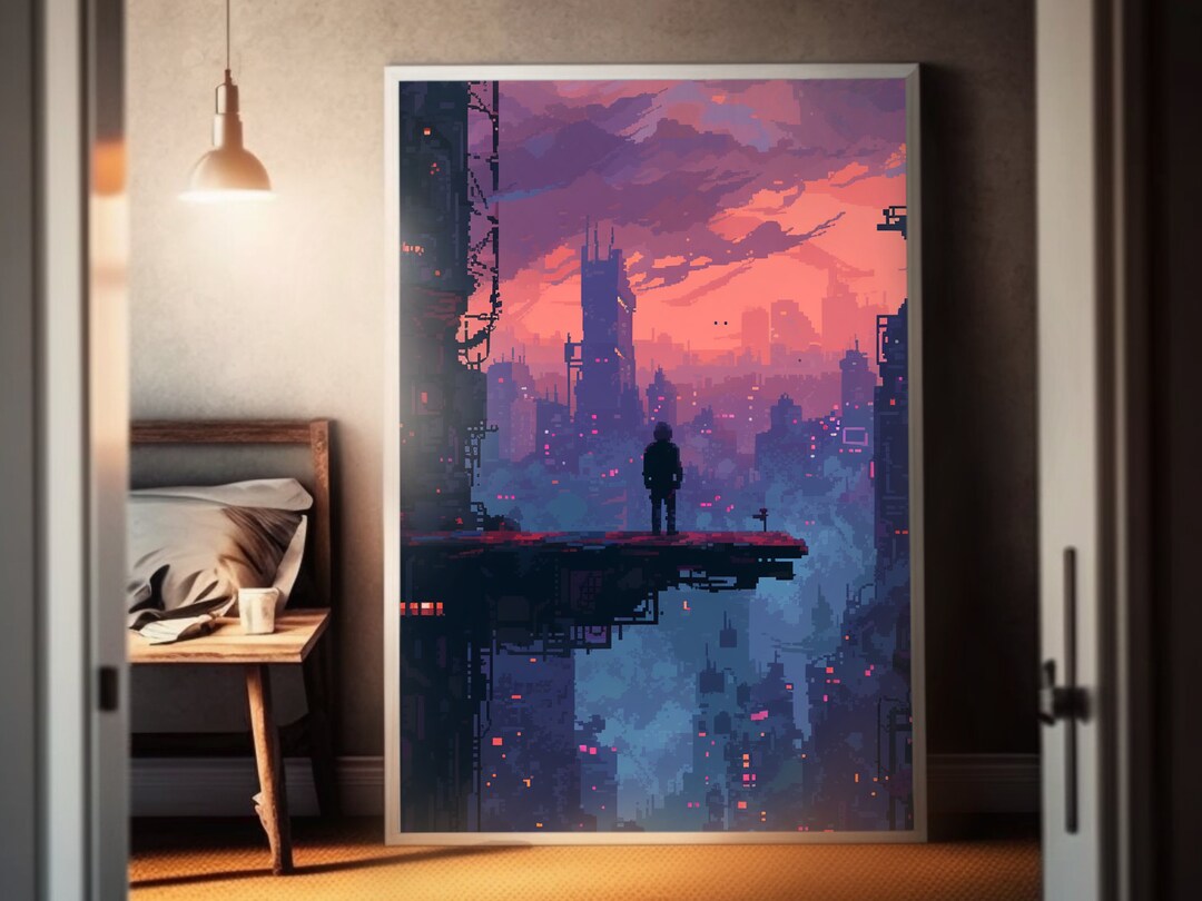 Pixel Art Poster Cyberpunk City Platform Scene Dreamy Colors Trending ...