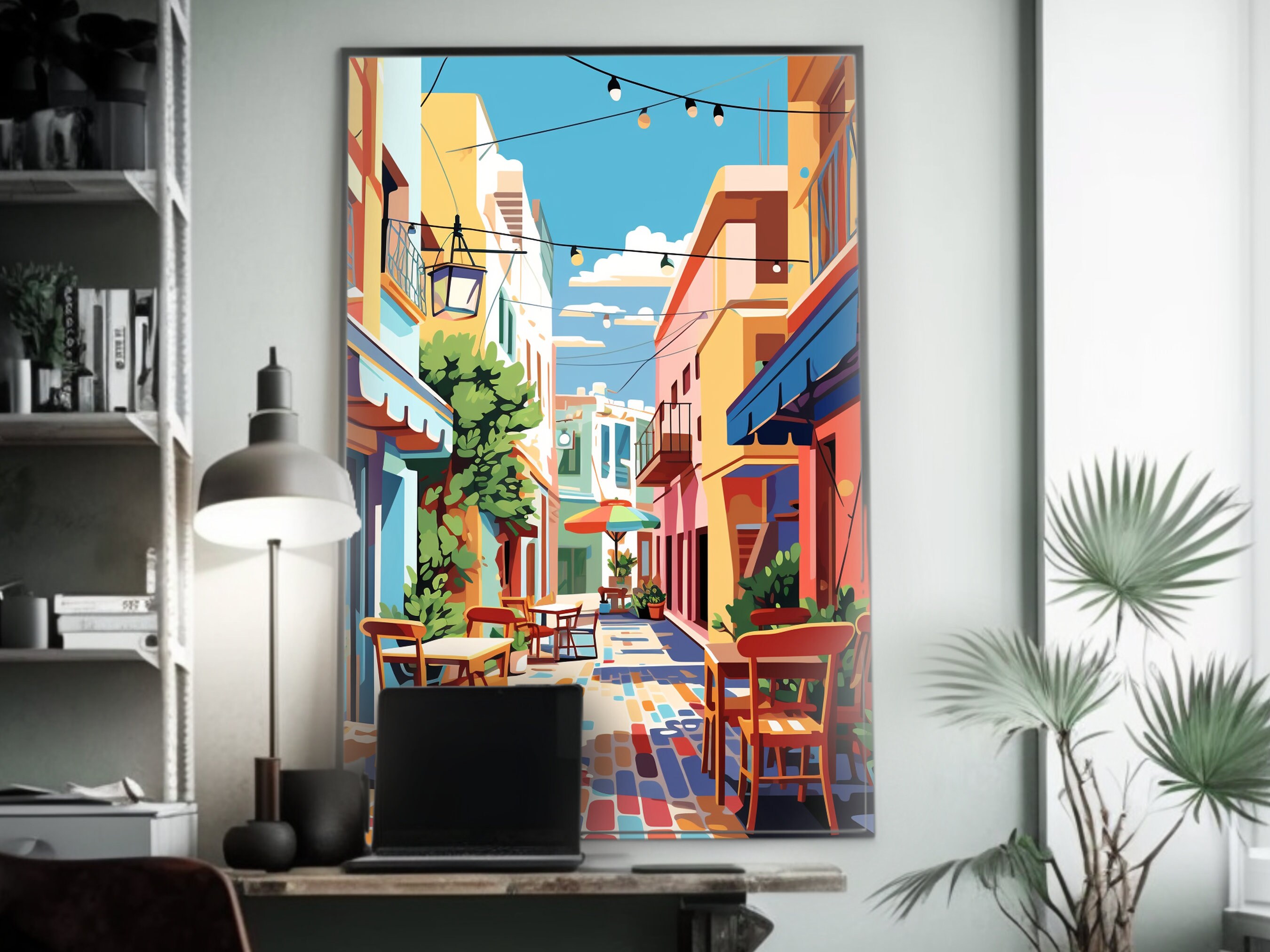 Brightly Colored Street Scene Poster Ultrafine American Scene Painting ...