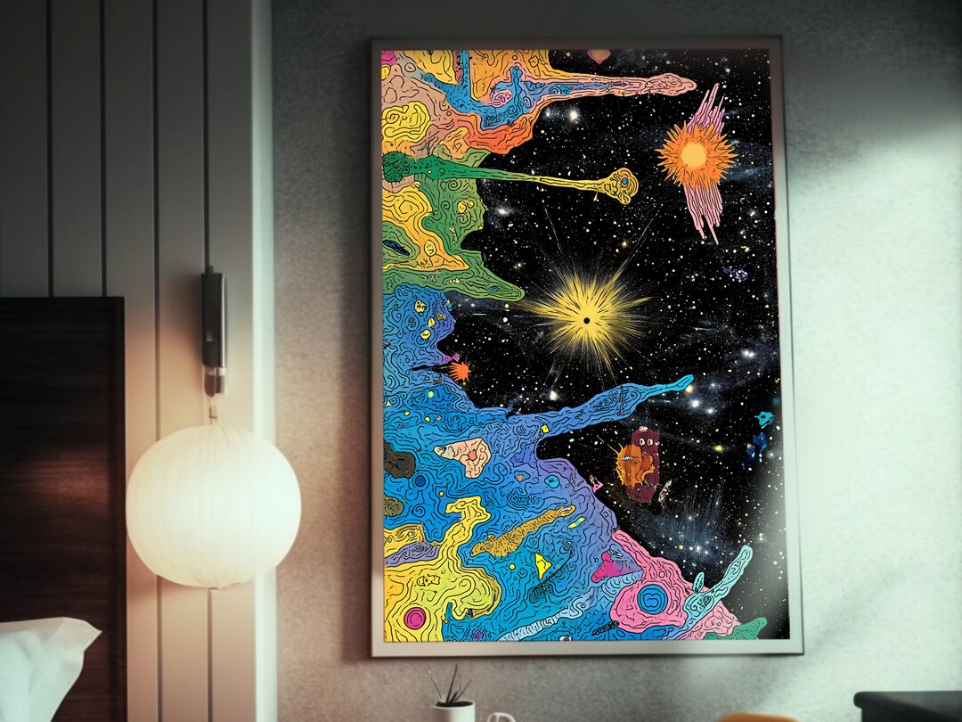 Psychedelic Space Art Poster Cosmic LSD Inspired Planetary Scene With ...