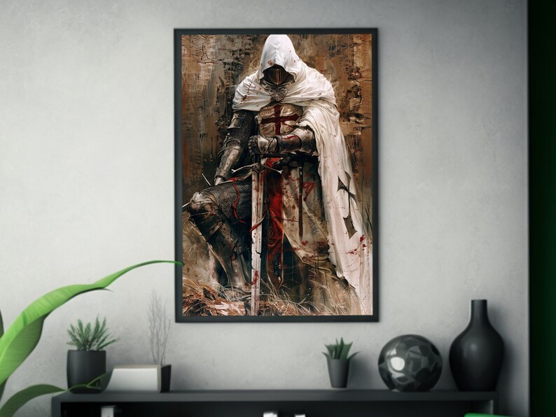 Gothic Knight Templar Sword Art Medieval Crusader Painting Holy Warrior Poster Teutonic Fighter ...