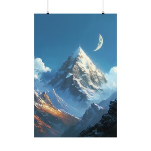 Mystical Moonlit Mountain Fantasy Art Poster Detailed Landscape ...