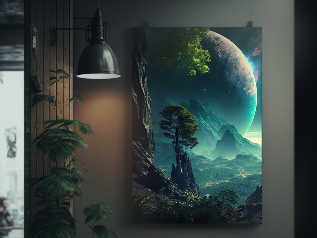 Exoplanet View From Rocky Cliff & Tree Detailed Matte Space - Etsy