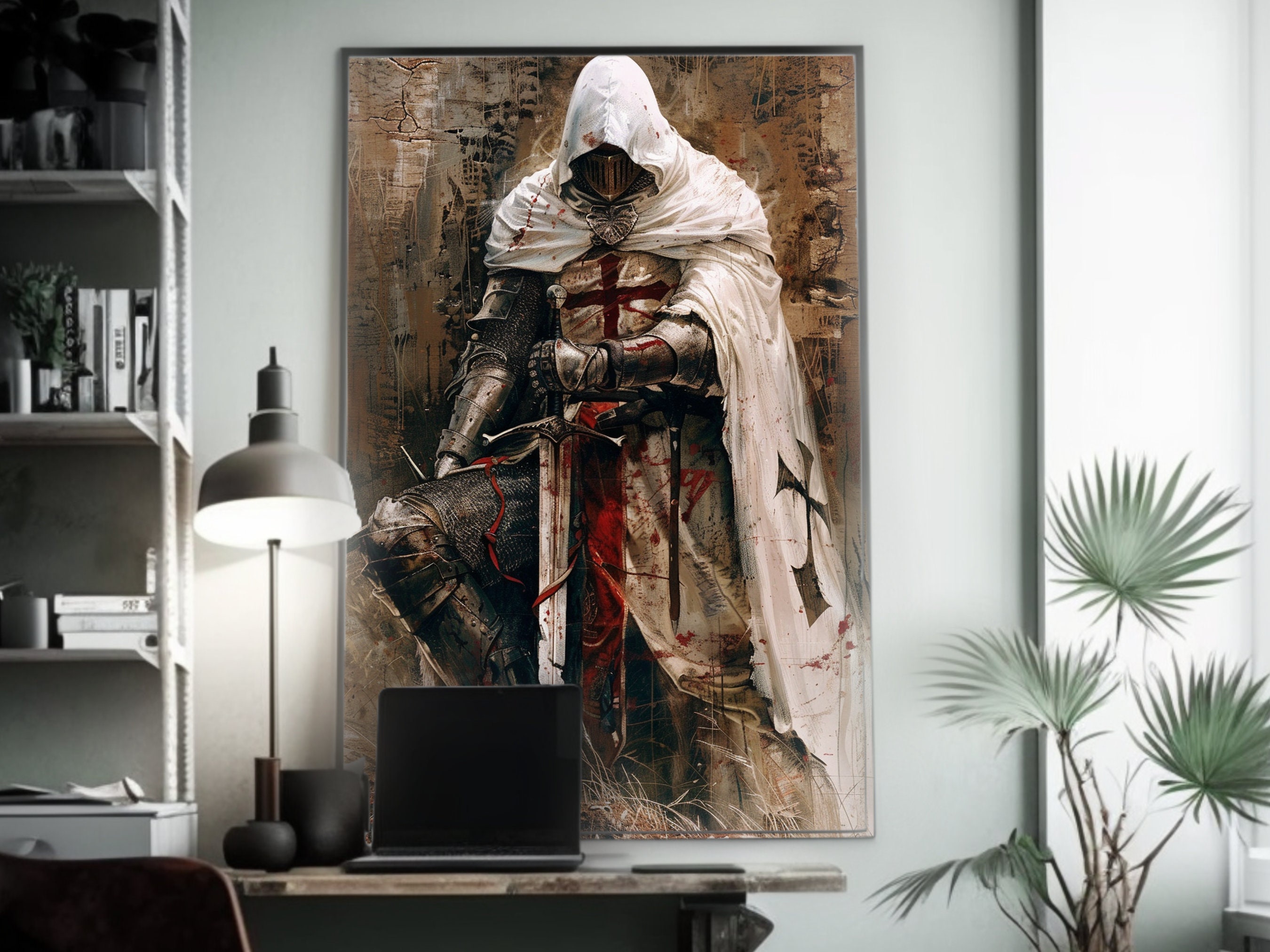 Gothic Knight Templar Sword Art Medieval Crusader Painting Holy Warrior ...