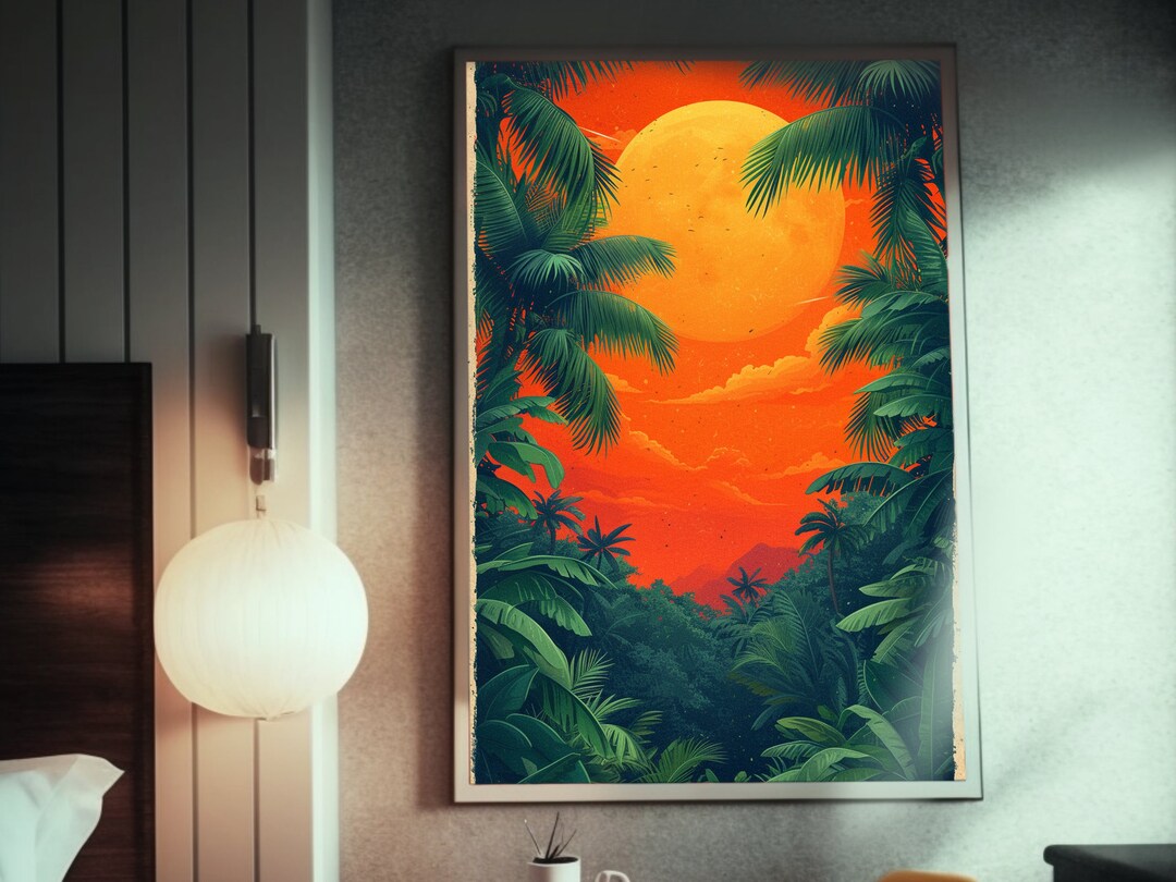 Sunset Palm Tree Poster Art Sots Art Style Maya Render Design Tropical ...