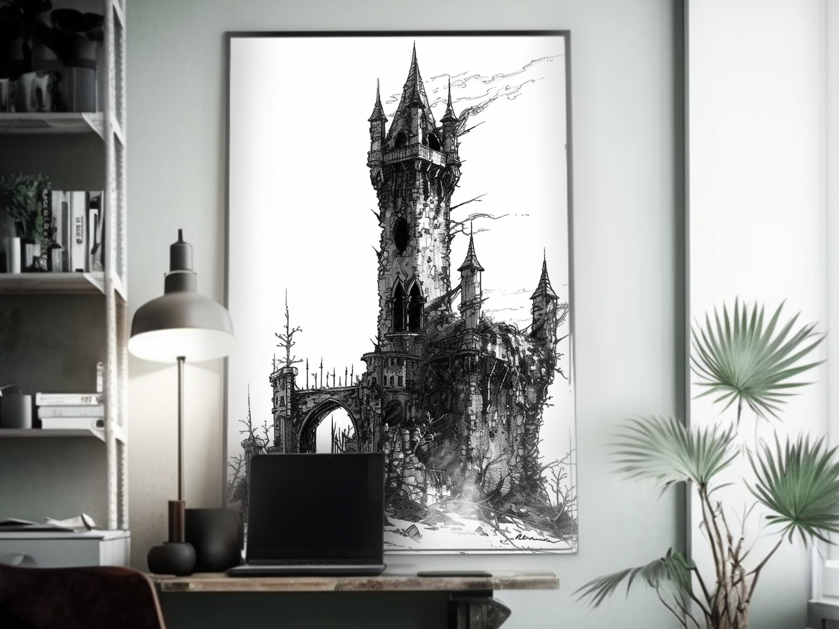 Gothic Castle Art Print Dark Fantasy Concept Art Medieval Tower ...