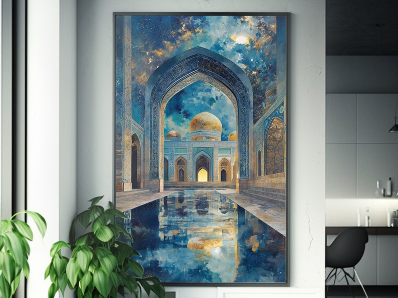 Qajar Islamic Art Poster Mosque Reflection Pool Painting Samarkand ...