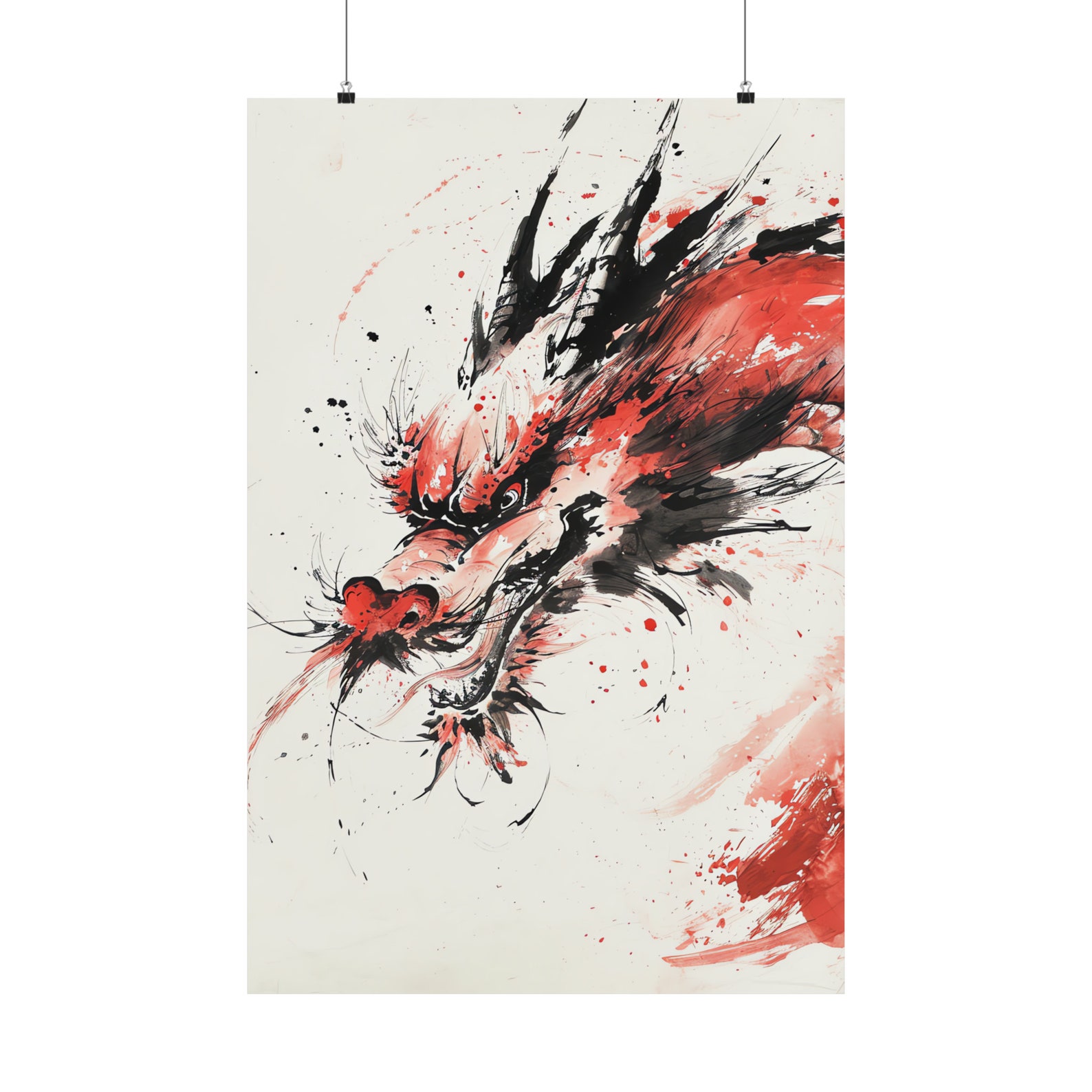 Red & Black Dragon Airbrush Poster European Ink Painting Detailed Brush ...