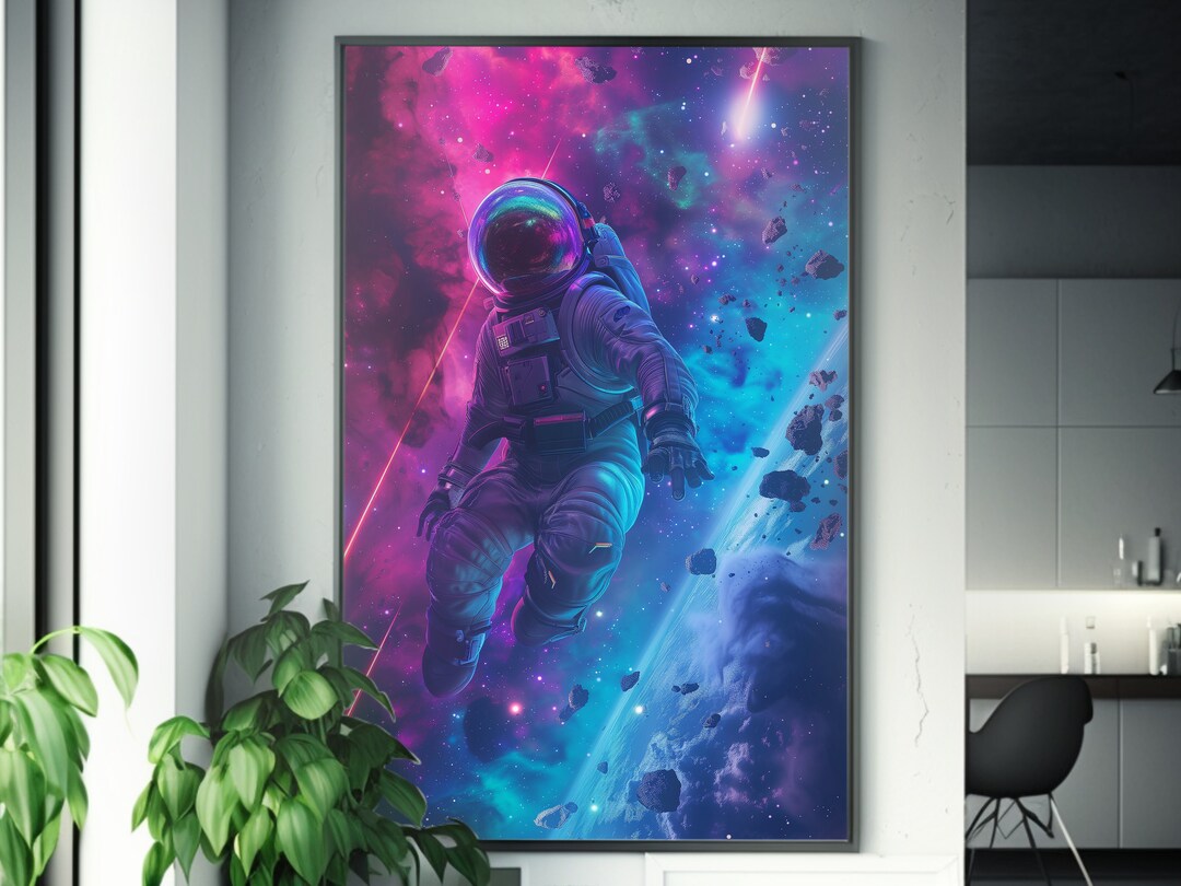 Cosmic Purple Galaxy Poster Man in Space Suit Intergalactic Journey ...