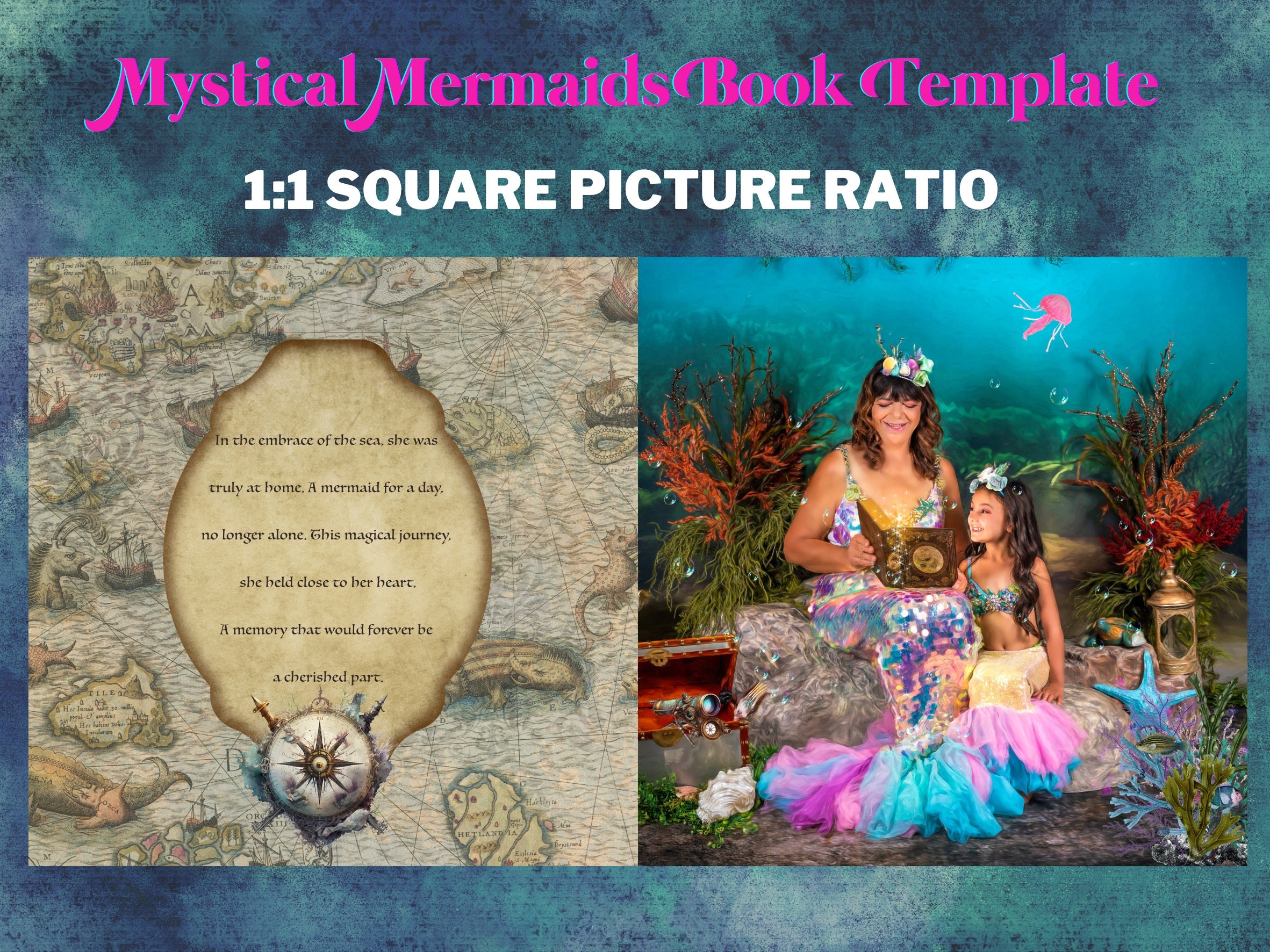 Premium Mermaid Storybook Album PSD Template, Square Picture 1:1 RATIO ...