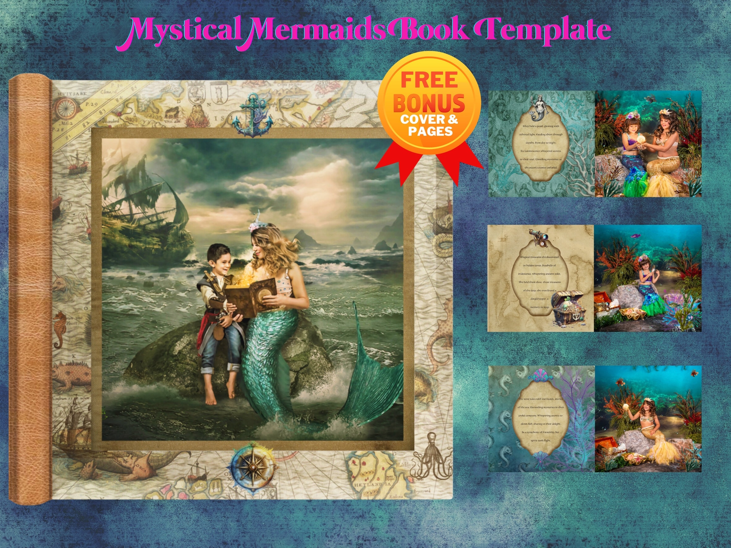 Premium Mermaid Storybook Album PSD Template, Square Picture 1:1 RATIO ...
