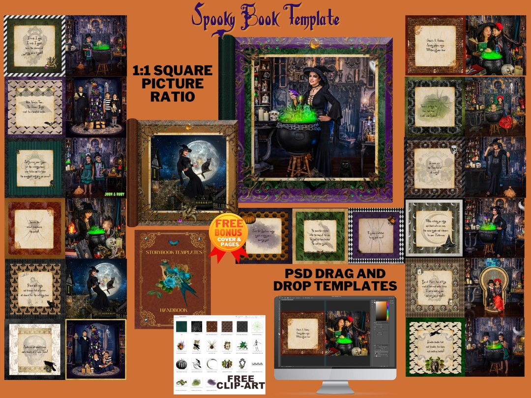 Premium Halloween Storybook Album PSD Template, Square Picture 1:1 ...