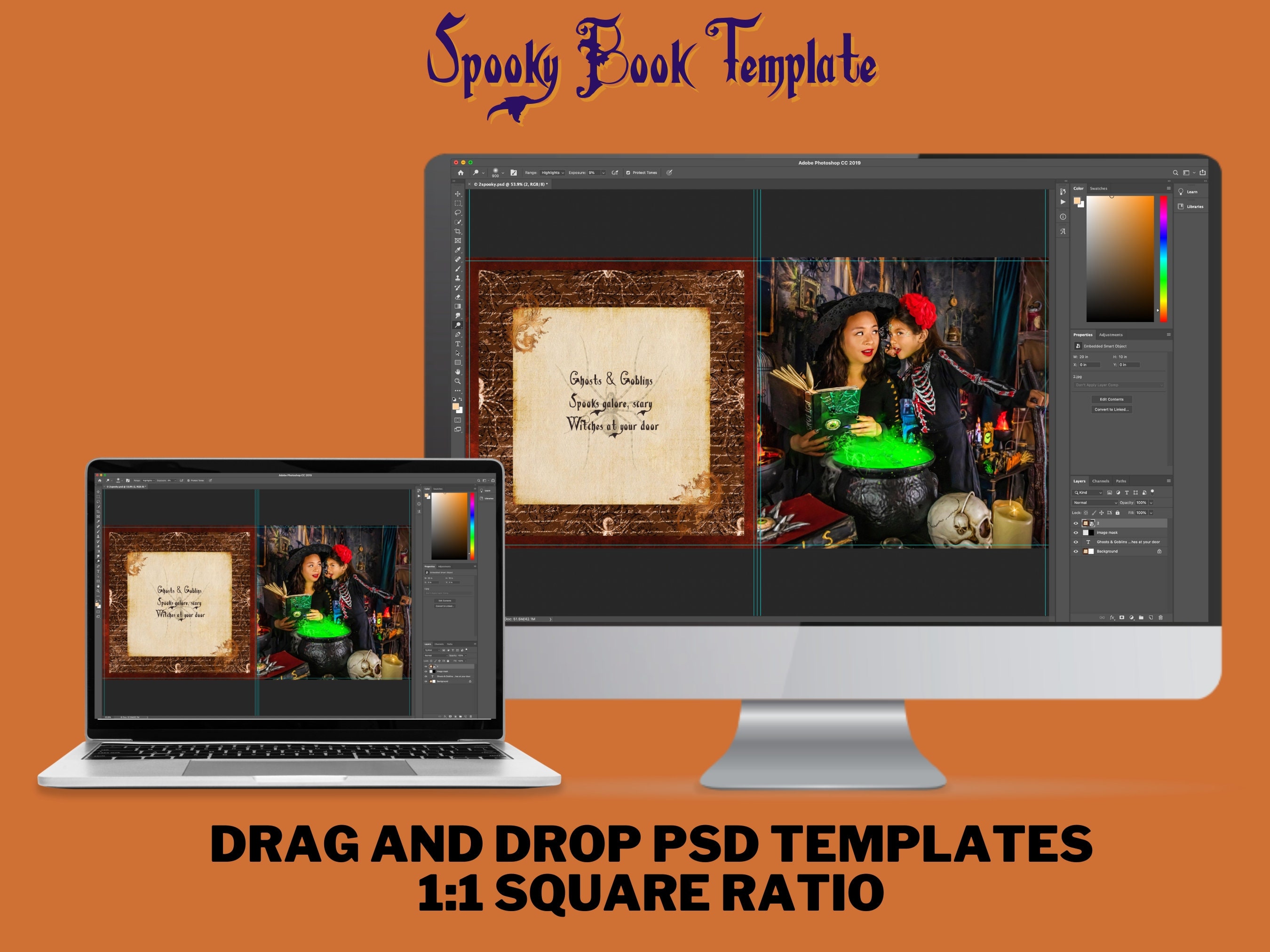 Premium Halloween Storybook Album PSD Template, Square Picture 1:1 ...