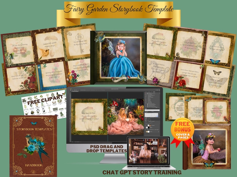Premium Fairy Garden Storybook Album PSD Template, Square Picture 1:1 ...