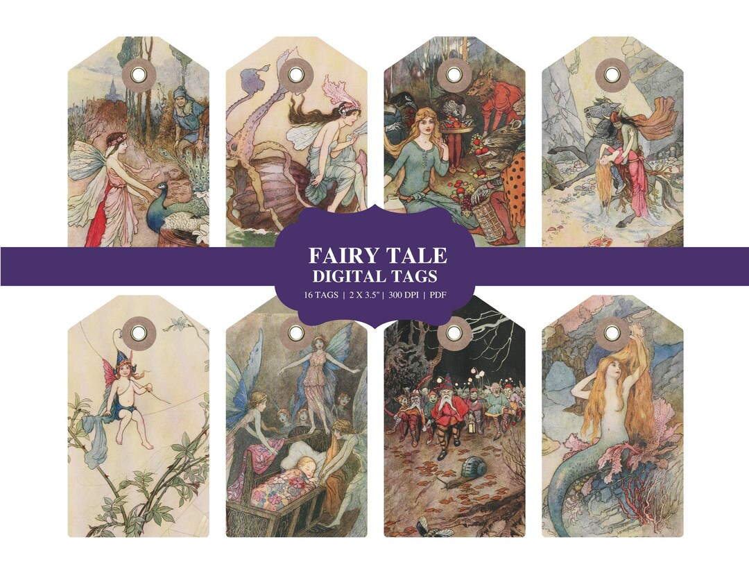 Vintage Fairy Tale Tags: Printable Ephemera, Scrapbook Collage (PDF) - Etsy