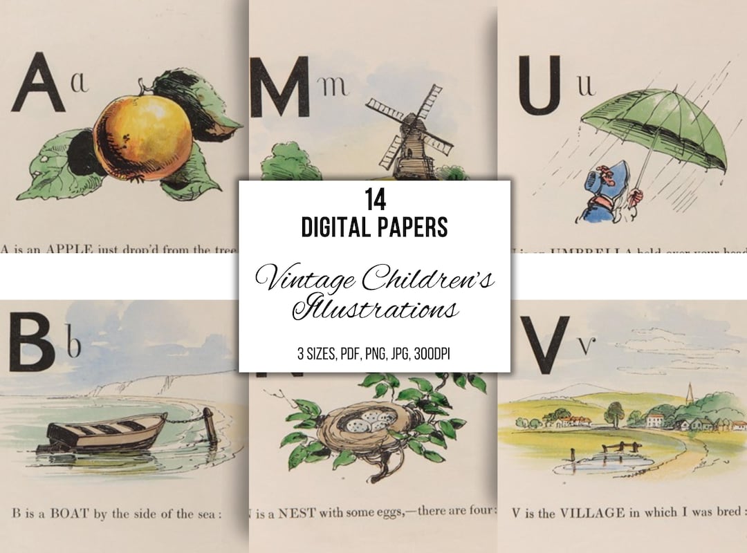 Vintage Alphabet Book Engravings/illustrations, Ephemera, Nursery Wall ...