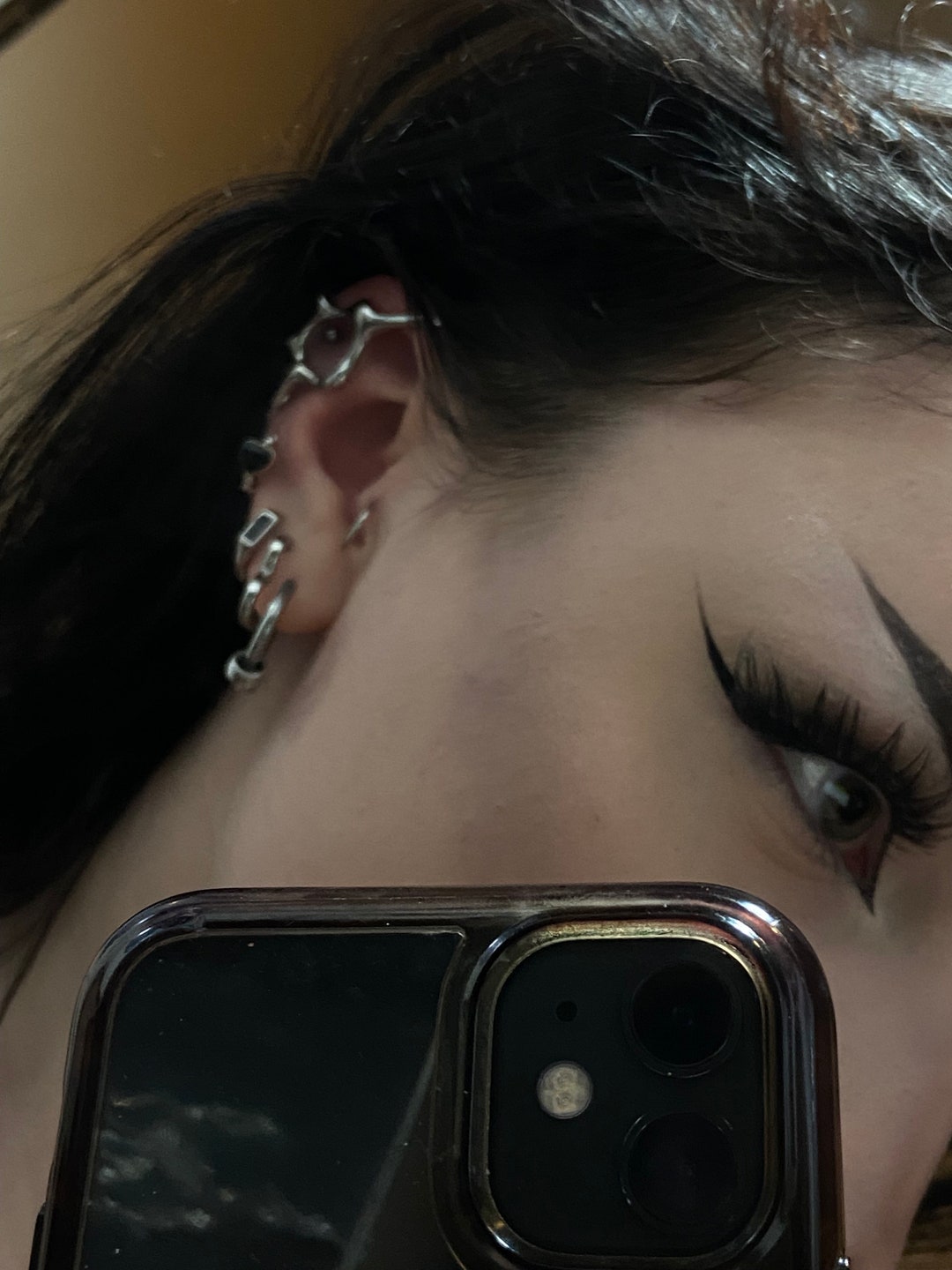 Techwear Chrome Clip on Earring Cyber Y2k Ear Cuff Earring - Etsy