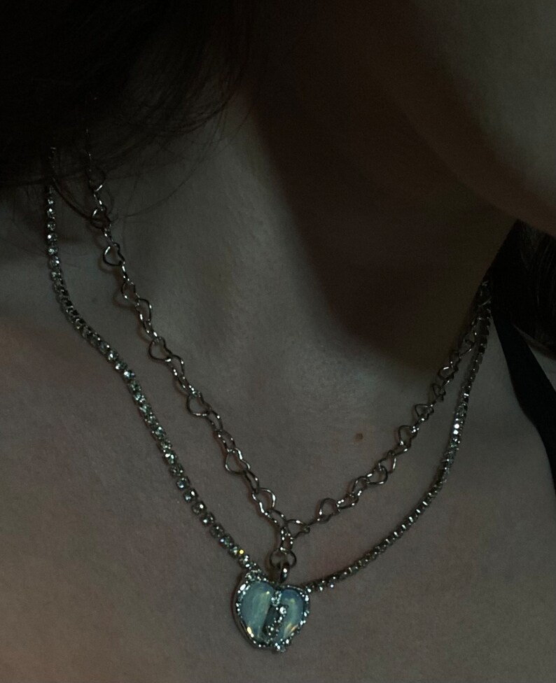 Mint Heart Necklace Cybercore Necklace Sirencore Jewelry Double Chain ...