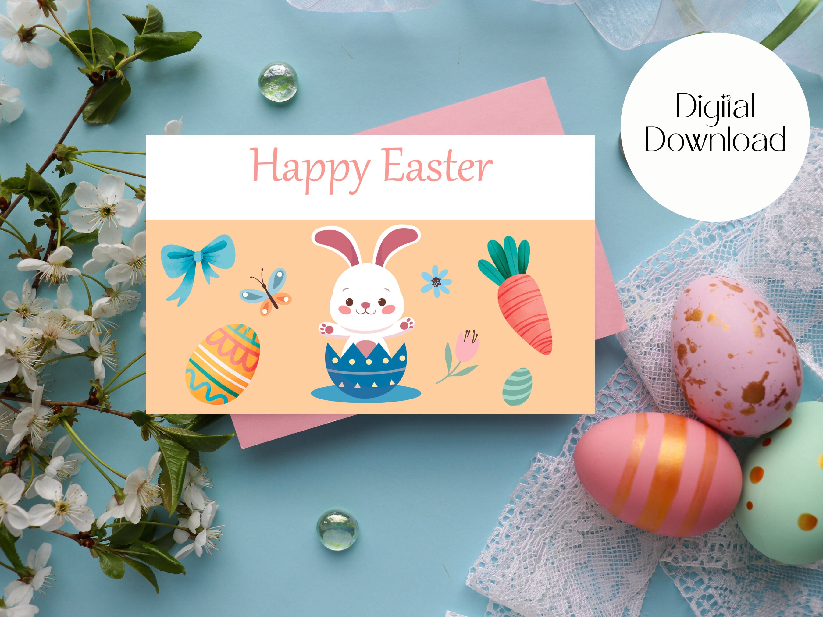 Happy Easter Printable Card / Instant Download / Easter Card Template ...