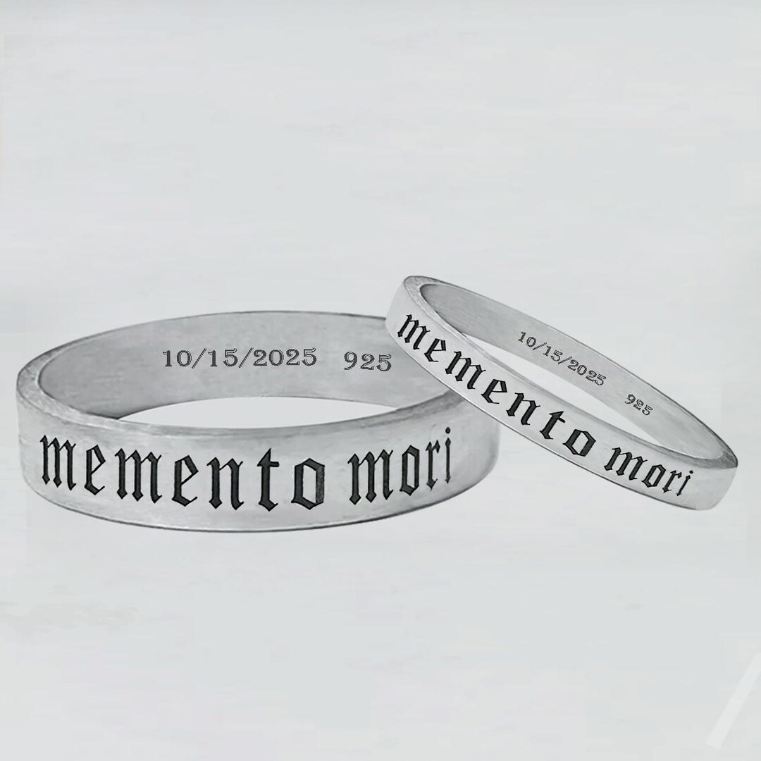 6mm & 4mm Memento Mori Ring, Engraved Memento Mori Band Ring ...
